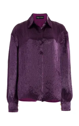 SERGIO HUDSON Bead-embellished Silk Top - Purple
