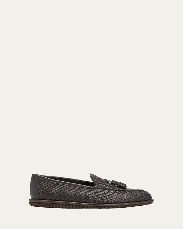Giorgio Armani Woven Leather Tassel Loafers
