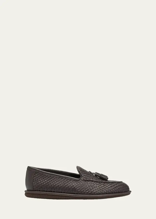 Giorgio Armani Woven Leather Tassel Loafers
