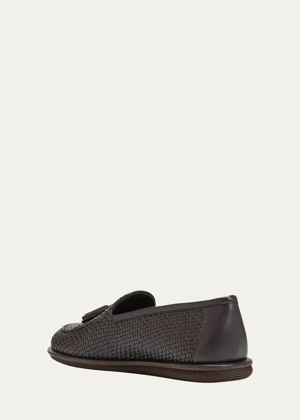 Giorgio Armani Woven Leather Tassel Loafers