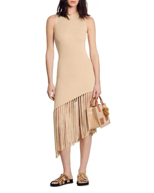 Sandro Hantas Knit Fringe Dress In Gold - 30% Off | Editorialist