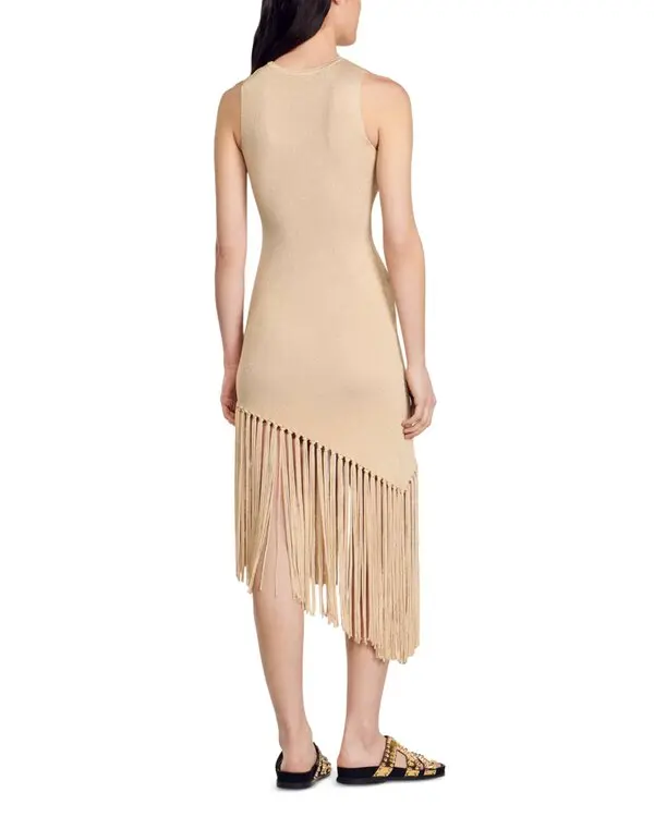Sandro Hantas Knit Fringe Dress In Gold - 30% Off | Editorialist