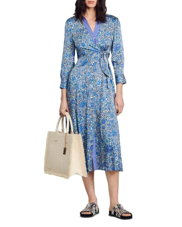 sandro blue floral midi dress Floral print maxi dress in Blue / Ecru for Women
