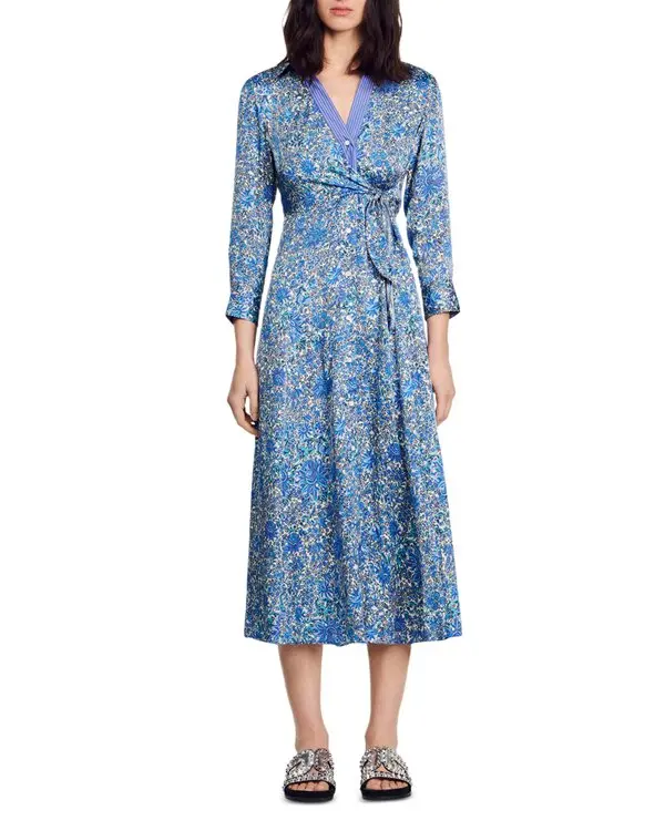 knee length dresses for ladies SANDRO Floral Print Midi Dress