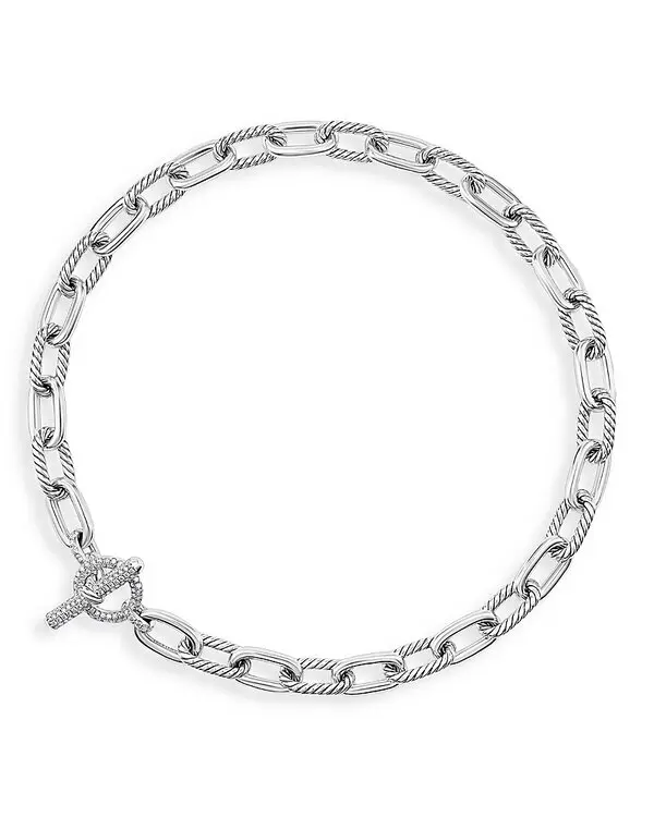David Yurman Dy Madison Diamond Chain Link Necklace - Silver