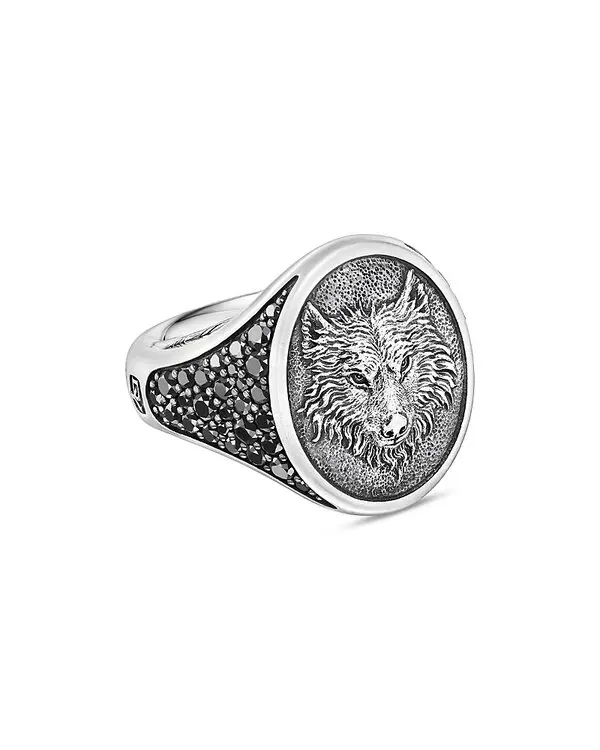David Yurman Petrvs Wolf Ring - Silver/black
