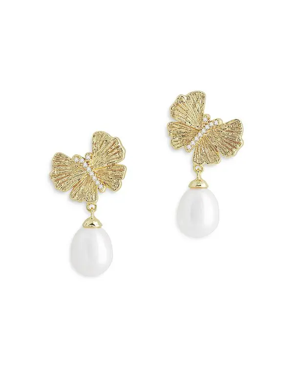 ANABEL ARAM Butterfly Cultured Freshwater Pearl Drop Earrings - White/gold