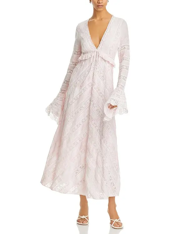 white christmas dresses Victorian Corded Lace Deep V Button Maxi Dress main image 0