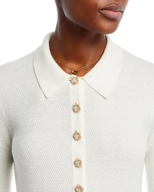 L'Agence Sterling Jewel Button Collared Top - Ivory