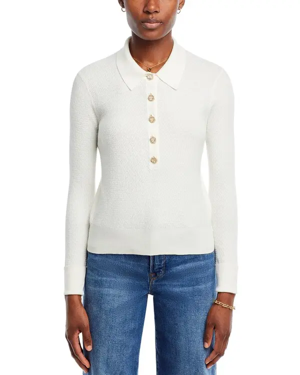 L'Agence Sterling Jewel Button Collared Top - Ivory