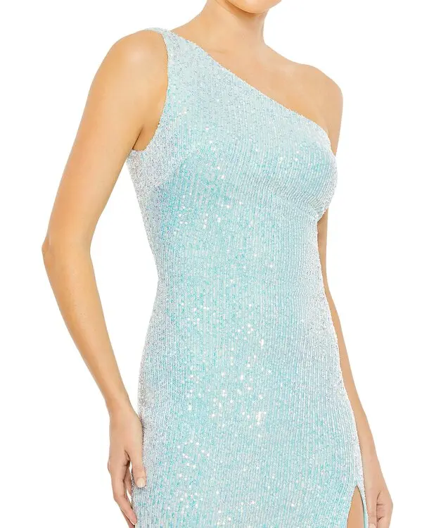 Mac Duggal Sequined One Shoulder Gown - Ice Blue