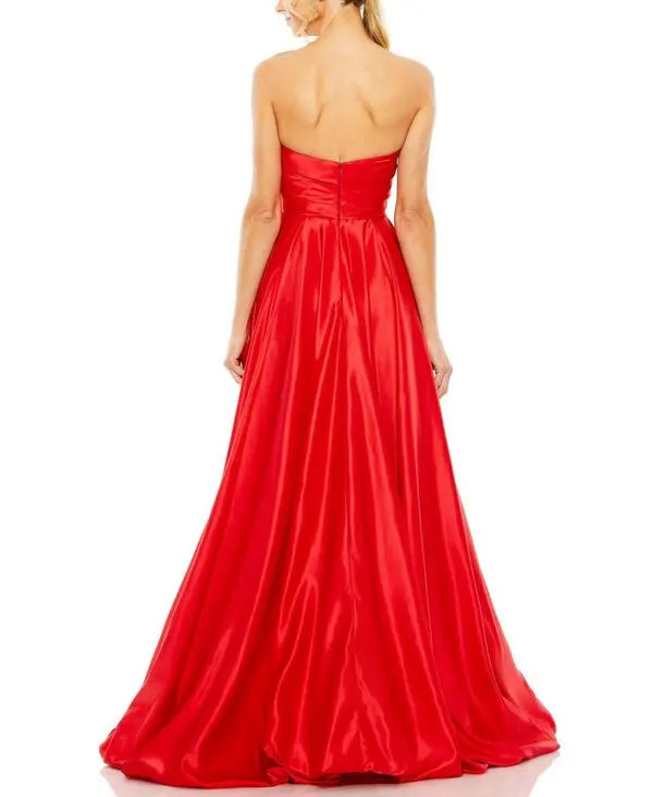 Mac Duggal Strapless Asymmetrical Maxi Dress - Red | Editorialist