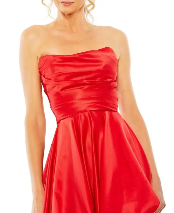 Mac Duggal Strapless Asymmetrical Maxi Dress - Red | Editorialist