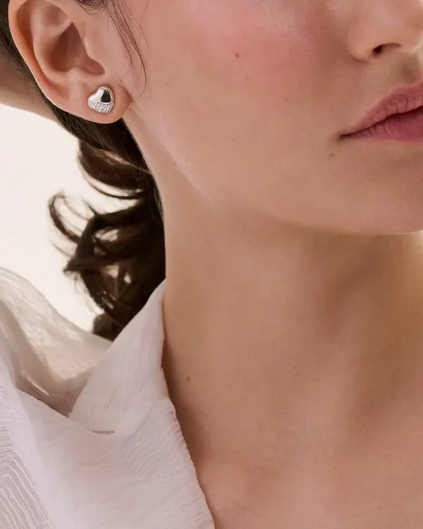 John Hardy Pebble Diamond Heart Stud Earrings