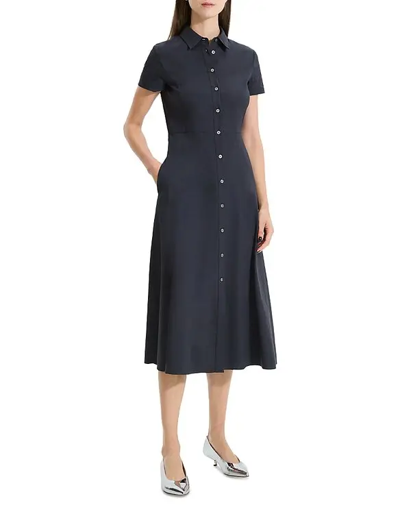 Theory Linen-blend Short-sleeve Midi Shirt Dress - Concord