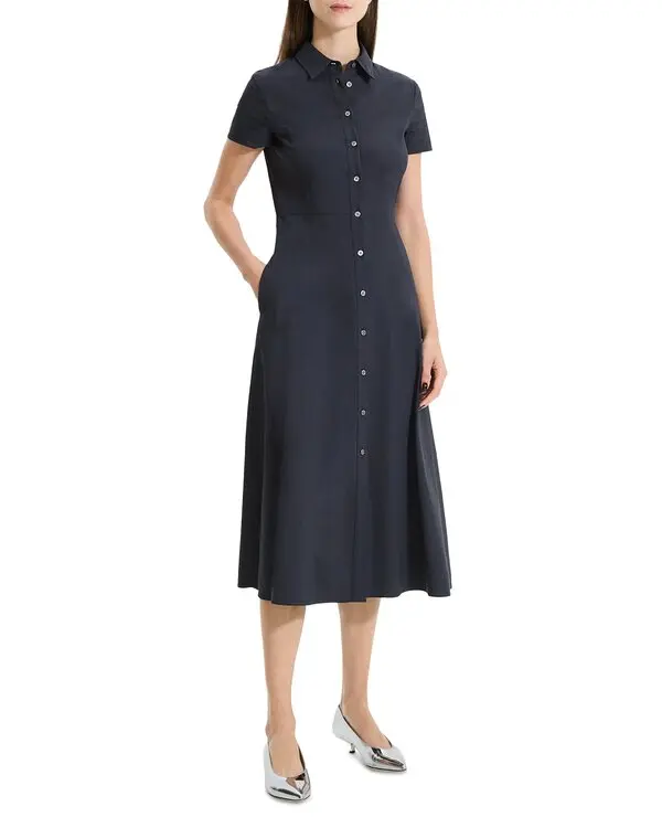 Theory Linen-blend Short-sleeve Midi Shirt Dress - Concord