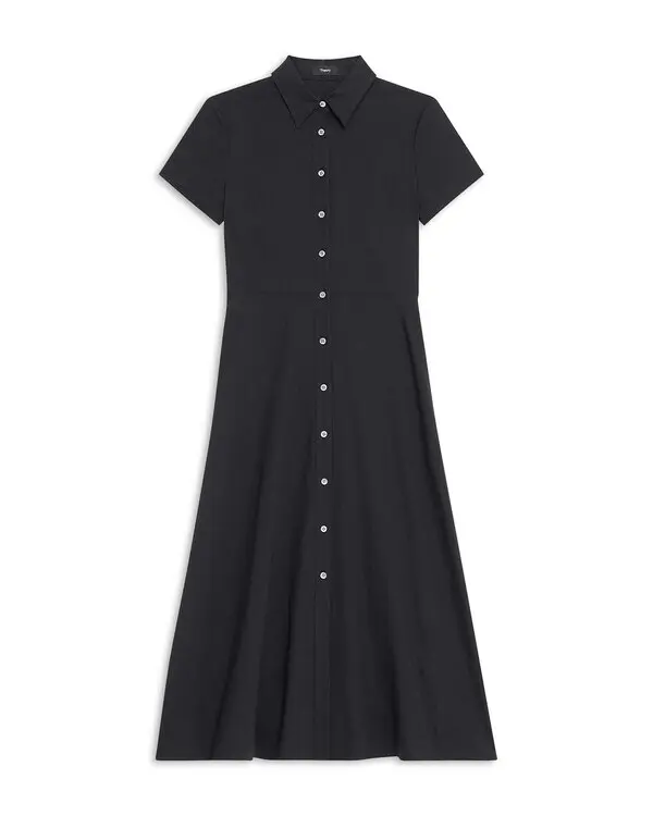 Theory Linen-blend Short-sleeve Midi Shirt Dress - Concord