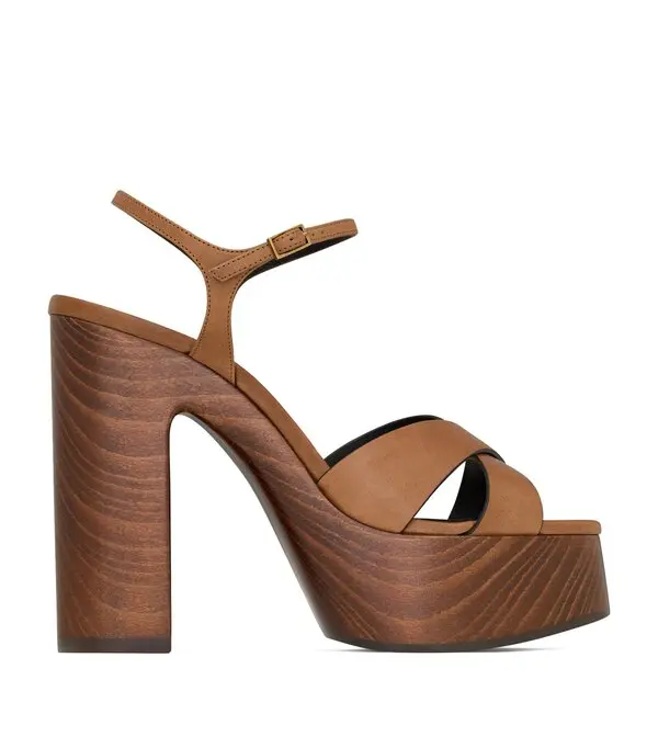 Saint Laurent Leather Bianca Platform Sandals 125 - Beige