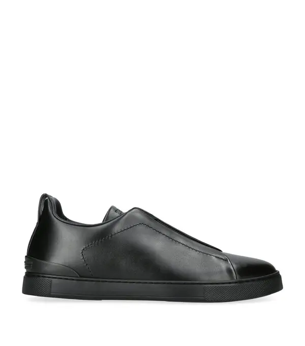 Zegna Triple Stitch Leather Sneakers - Black