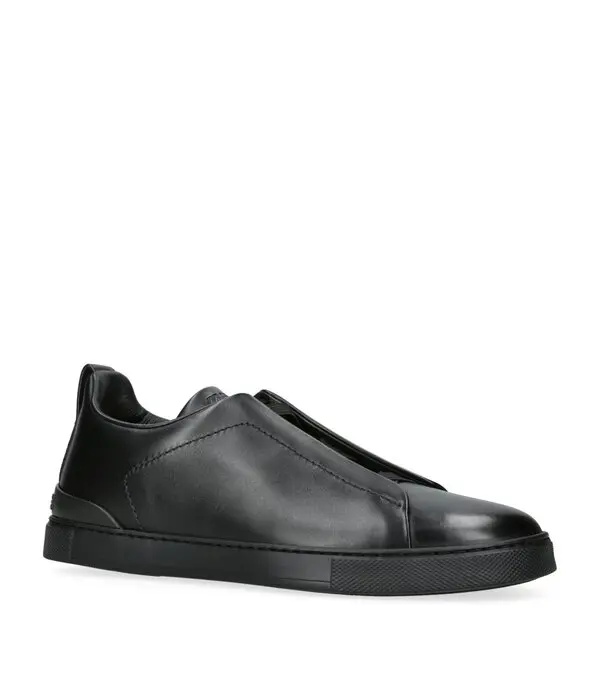 Zegna Triple Stitch Leather Sneakers - Black