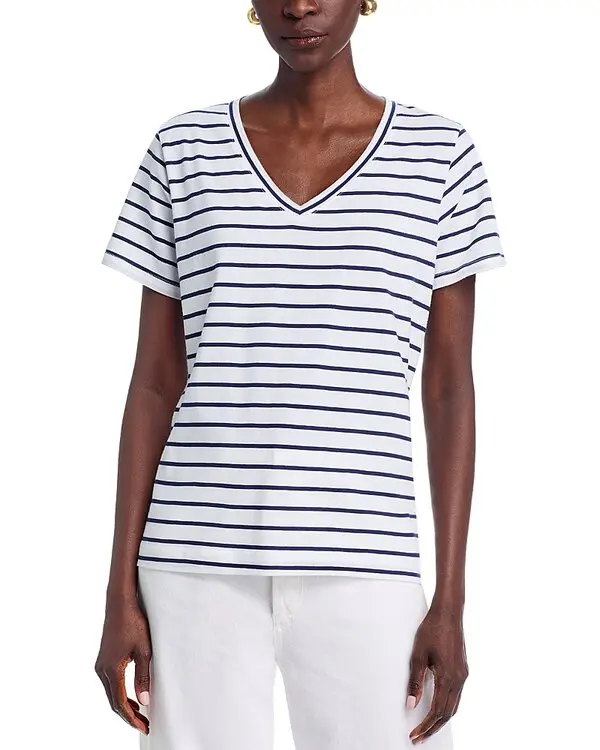 Vineyard Vines Striped V-neck Cotton Tee - Blue Stripe