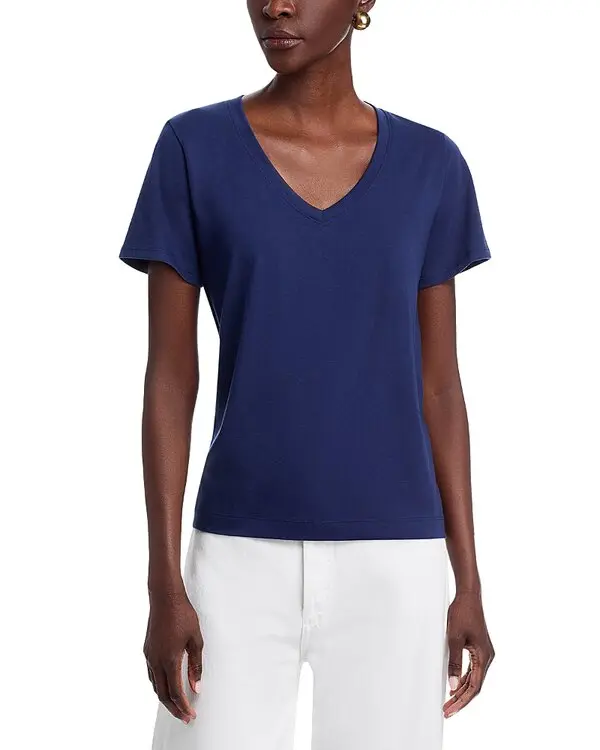 Vineyard Vines Striped V-neck Cotton Tee - Nautical Navy