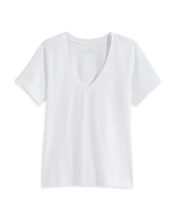 Vineyard Vines Striped V-neck Cotton Tee - White