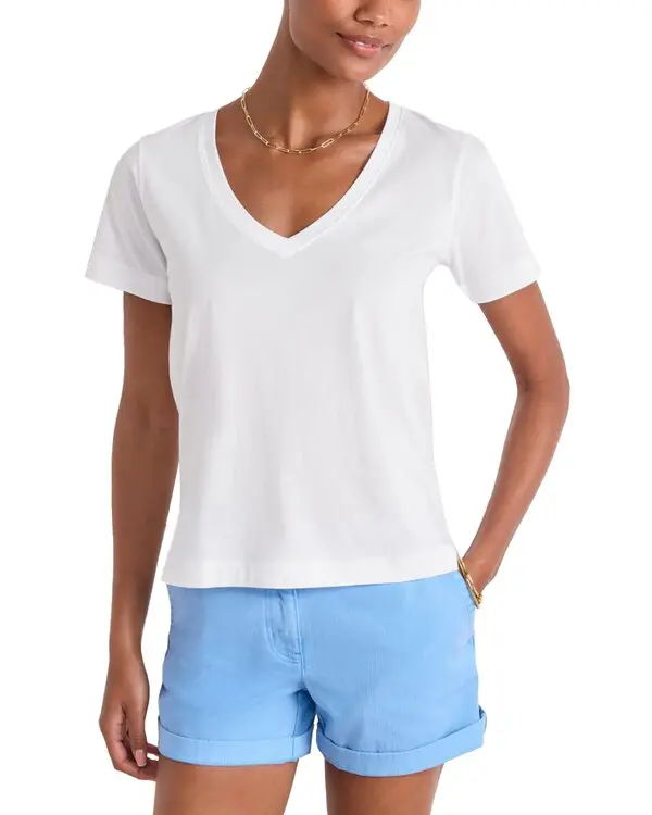Vineyard Vines Striped V-neck Cotton Tee - White