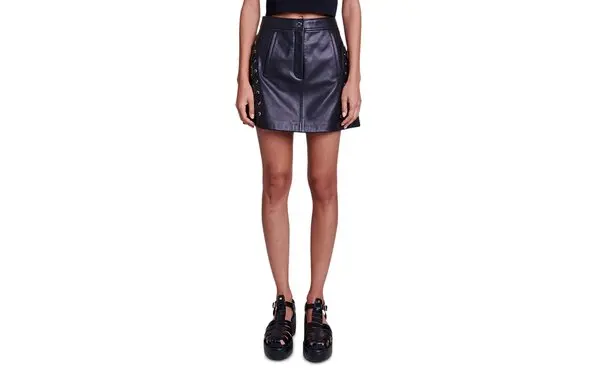 Maje Jilace Leather Lace Up Mini Skirt