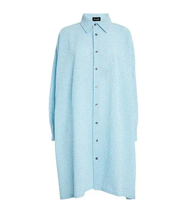Eskandar Cotton Gingham A-Line Shirt In Blue - 50% Off | Editorialist