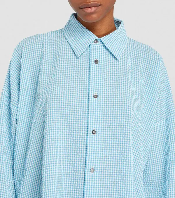 Eskandar Cotton Gingham A-Line Shirt In Blue - 50% Off | Editorialist