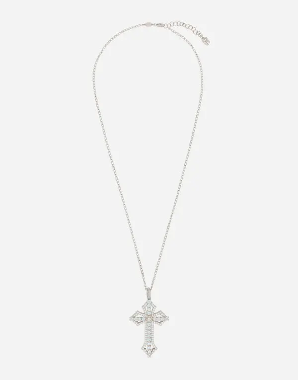 Dolce & Gabbana Gold Aquamarine Cross Pendant Necklace - White