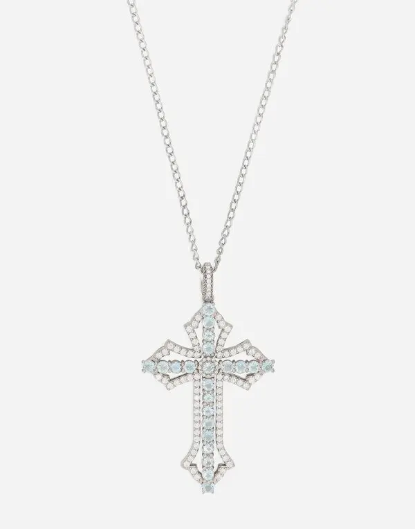 Dolce & Gabbana Gold Aquamarine Cross Pendant Necklace