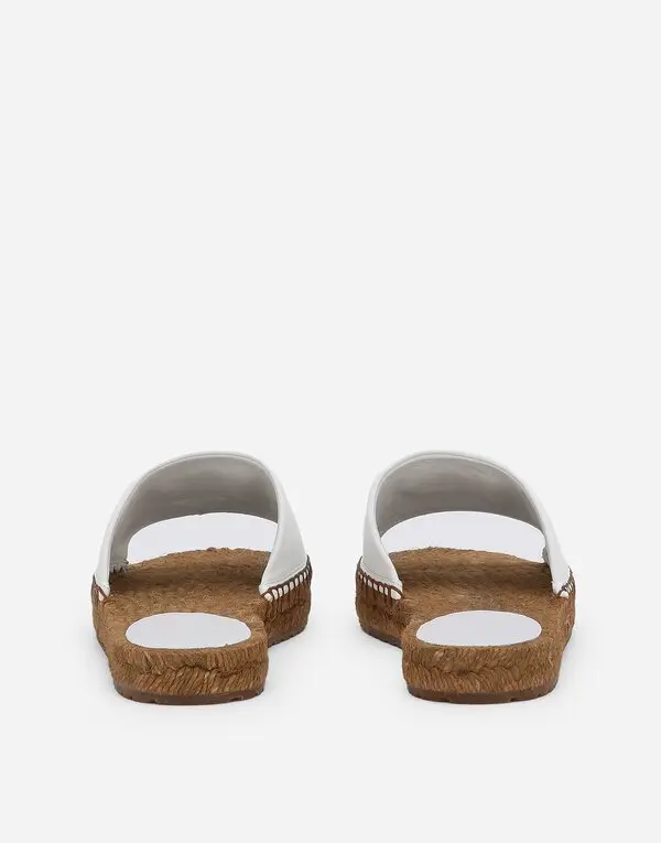 Dolce & Gabbana Nappa Leather Espadrille Sliders With Dg Logo - White