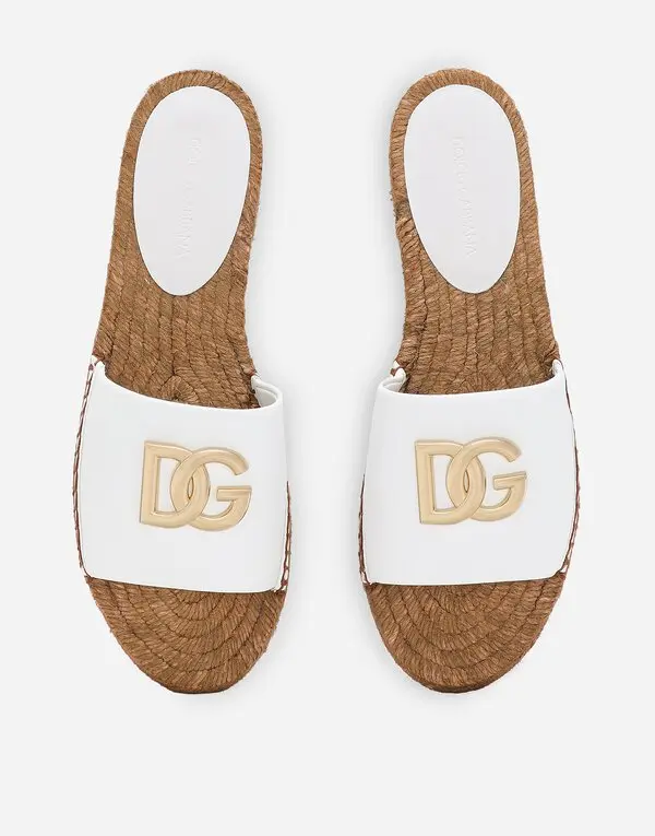 Dolce & Gabbana Nappa Leather Espadrille Sliders With Dg Logo - White