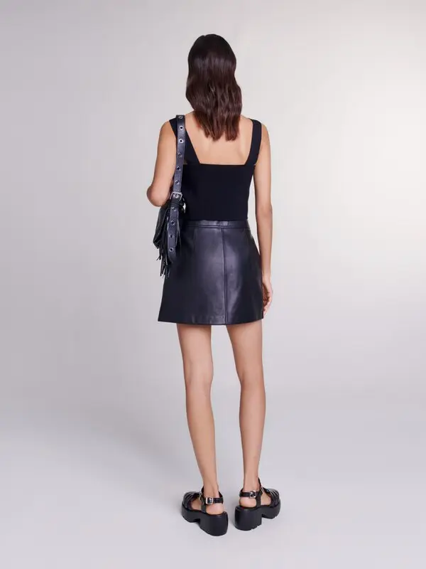 Maje Leather Lace-up Mini Skirt