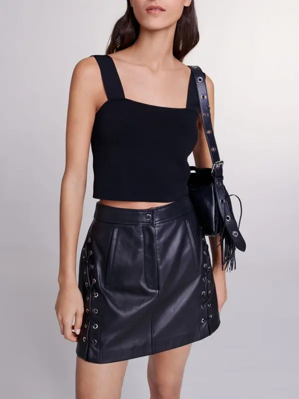 Maje Leather Lace-up Mini Skirt