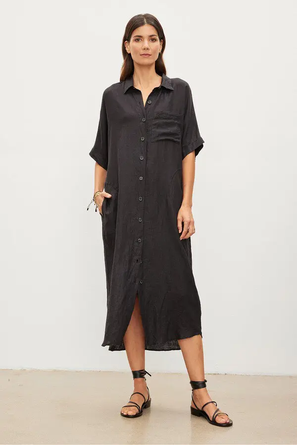 Velvet By Graham & Spencer Sandra Linen Shirt Dress In Black - 60% Off |  Editorialist