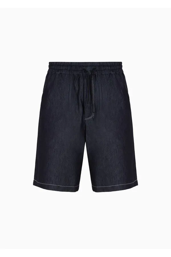Giorgio Armani Denim Collection Cotton And Silk Denim Bermuda Shorts