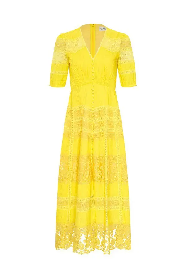 Saloni Lea Long Lace Dress