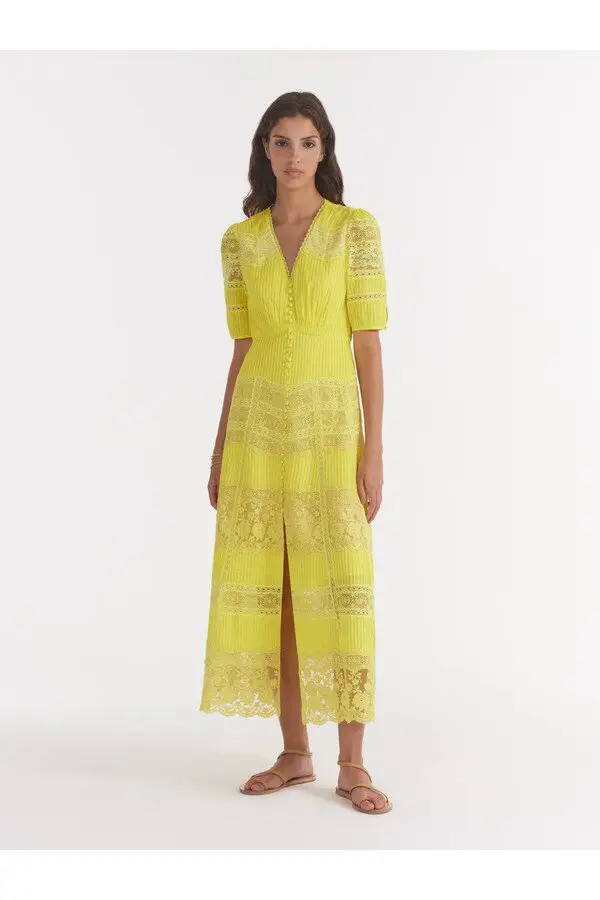 Saloni Lea Long Lace Dress