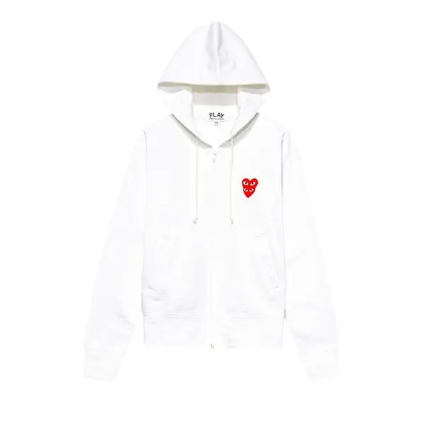 Play Comme Des Garcon Heart Logo Zip Up Hoodie - White