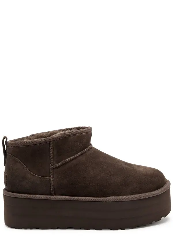 UGG Classic Ultra Mini Suede Flatform Boots - Brown