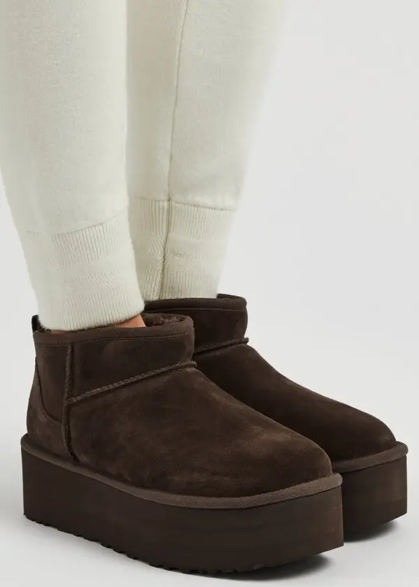 UGG Classic Ultra Mini Suede Flatform Boots - Brown