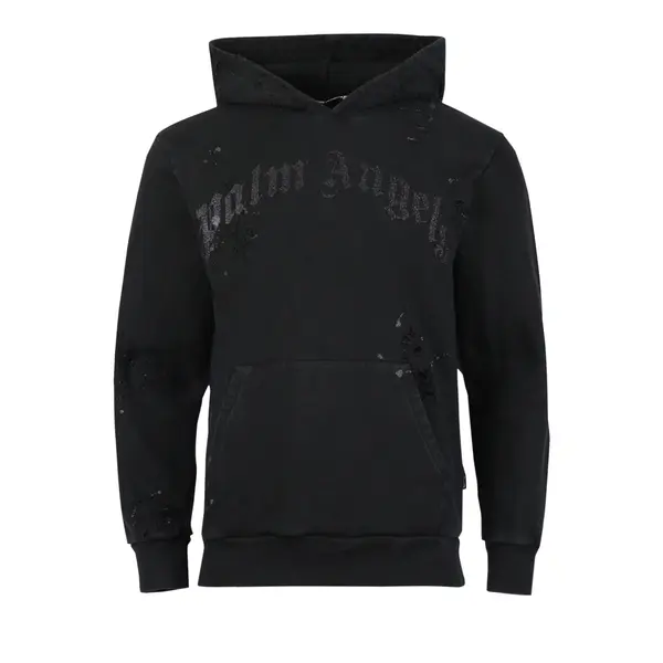 Palm Angels Glittered Logo Hoody - Black