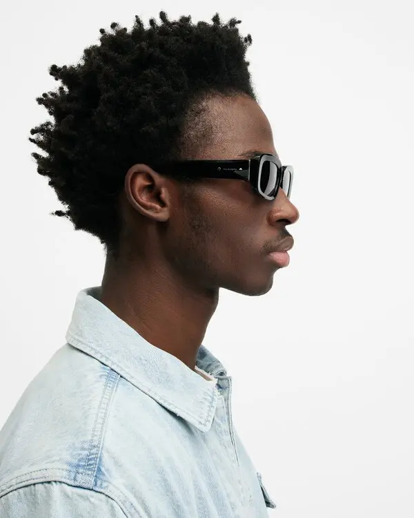 Allsaints Sonic Rectangle Sunglasses In Gloss Black - 50  display picture 1