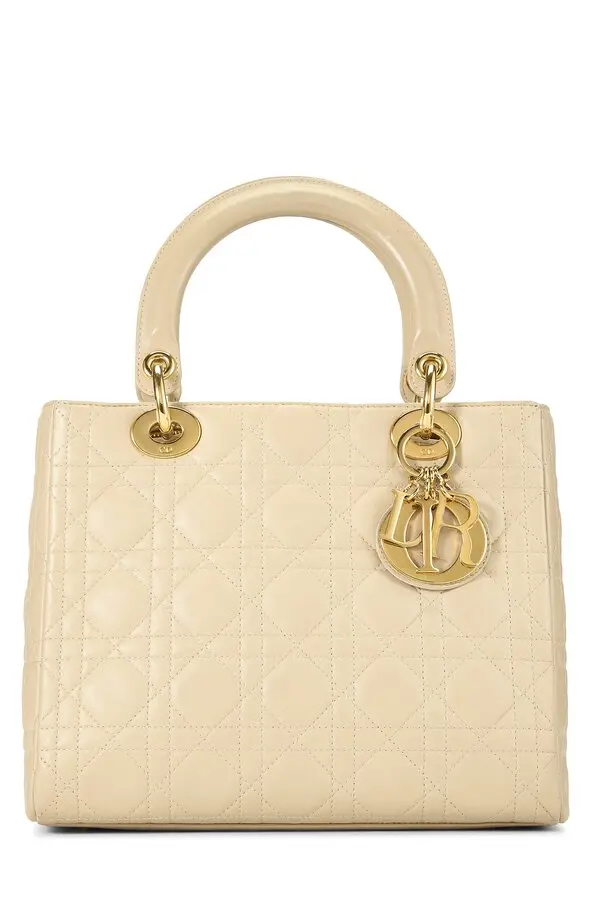 Dior Cannage Quilted Lambskin Lady - Beige