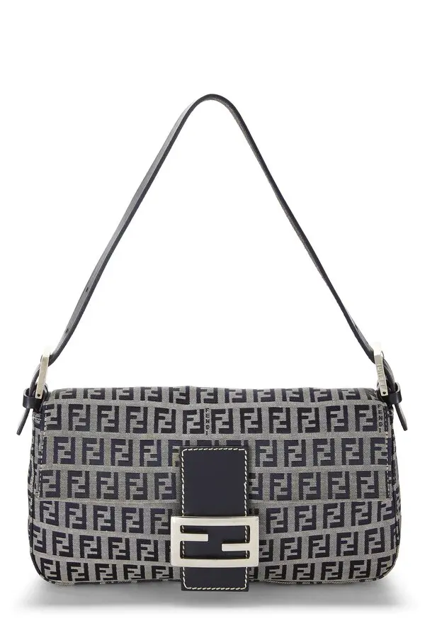 Fendi Zucchino Canvas Baguette Bag - Navy