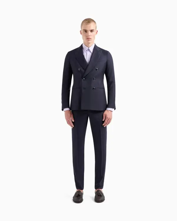 Giorgio Armani Napoli Line Double-breasted Cashmere And Silk Suit - Blue