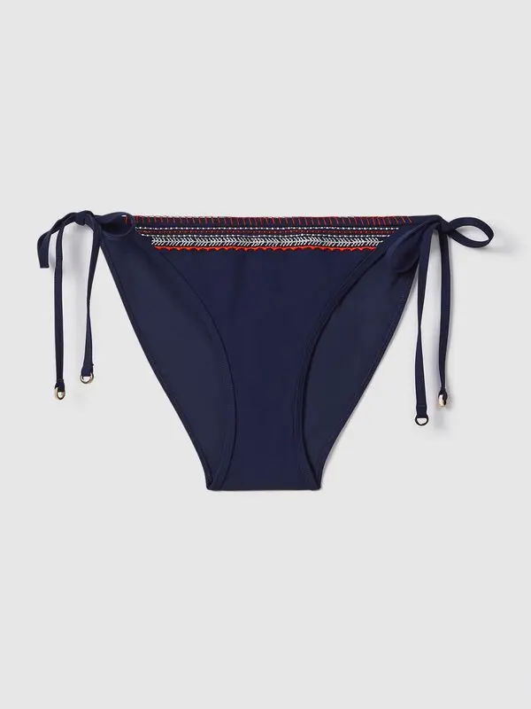 REISS Marissa Embroidered Side Tie Bikini Bottom